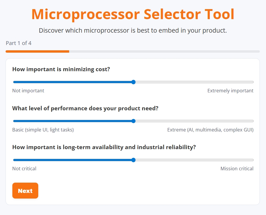 Microprocessor Selector Tool Signup